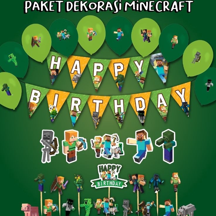 Jual Beli Hemat PAKET DEKORASI MINECRAFT ULTAH ULANG TAHUN BANNER BALON ...