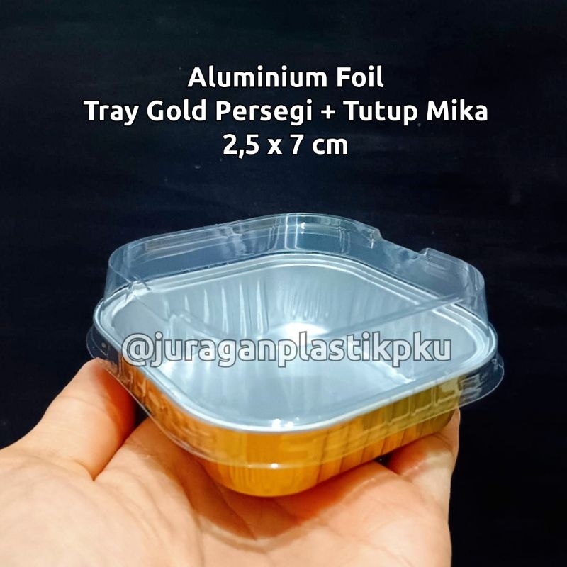 Jual Aluminium Foil Tray Gold Petak Premium + Tutup Mika 2,5 x 7cm ...