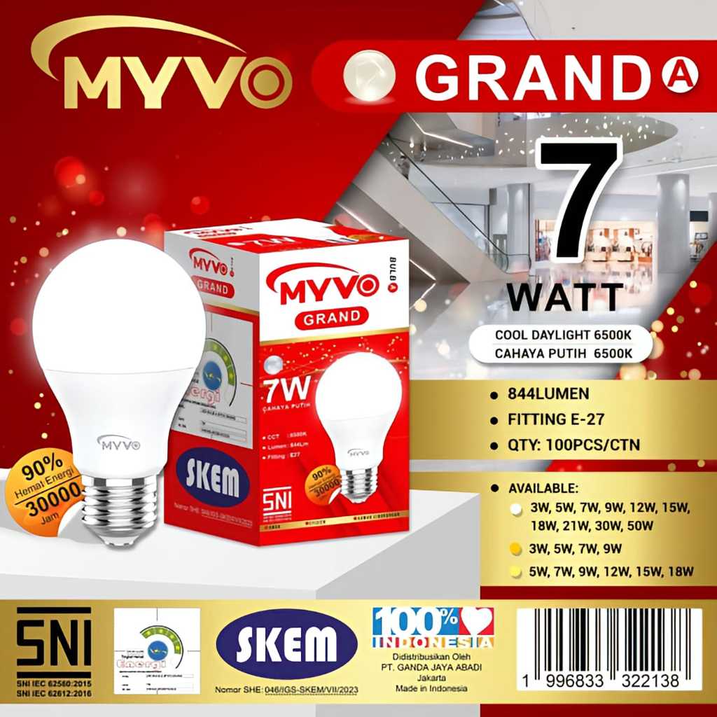 Jual Lampu Bolham LED MYVO Grand Bulb A 7 Watt Lampu Bolham Murah Super ...