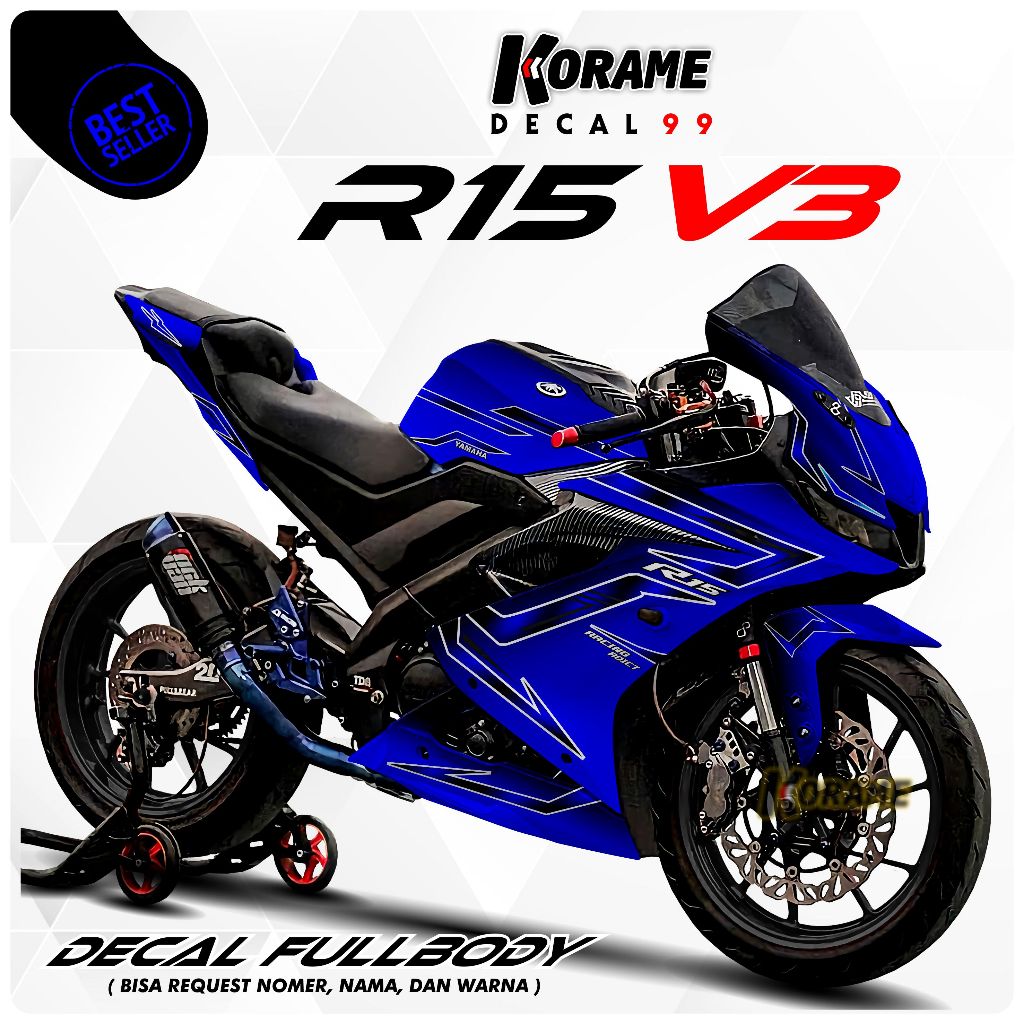 Jual Decal Stiker R15 V3 Line Duo Color Blue and Black Full body ...