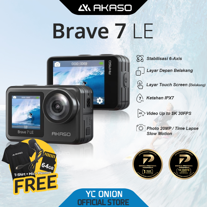 Jual AKASO Brave 7 LE Kamera Action Camera 4K 30FPS 20MP Dual Screen ...