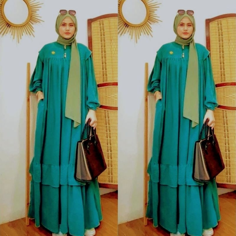 Jual Gamis kala Kalla crinkle airflow warna hijau sage biru denim ...