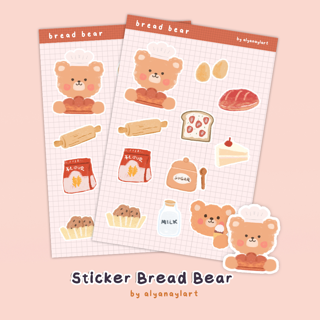 Jual Sticker Journal Lucu Bread Korean Bear by alyanaylart | Shopee ...
