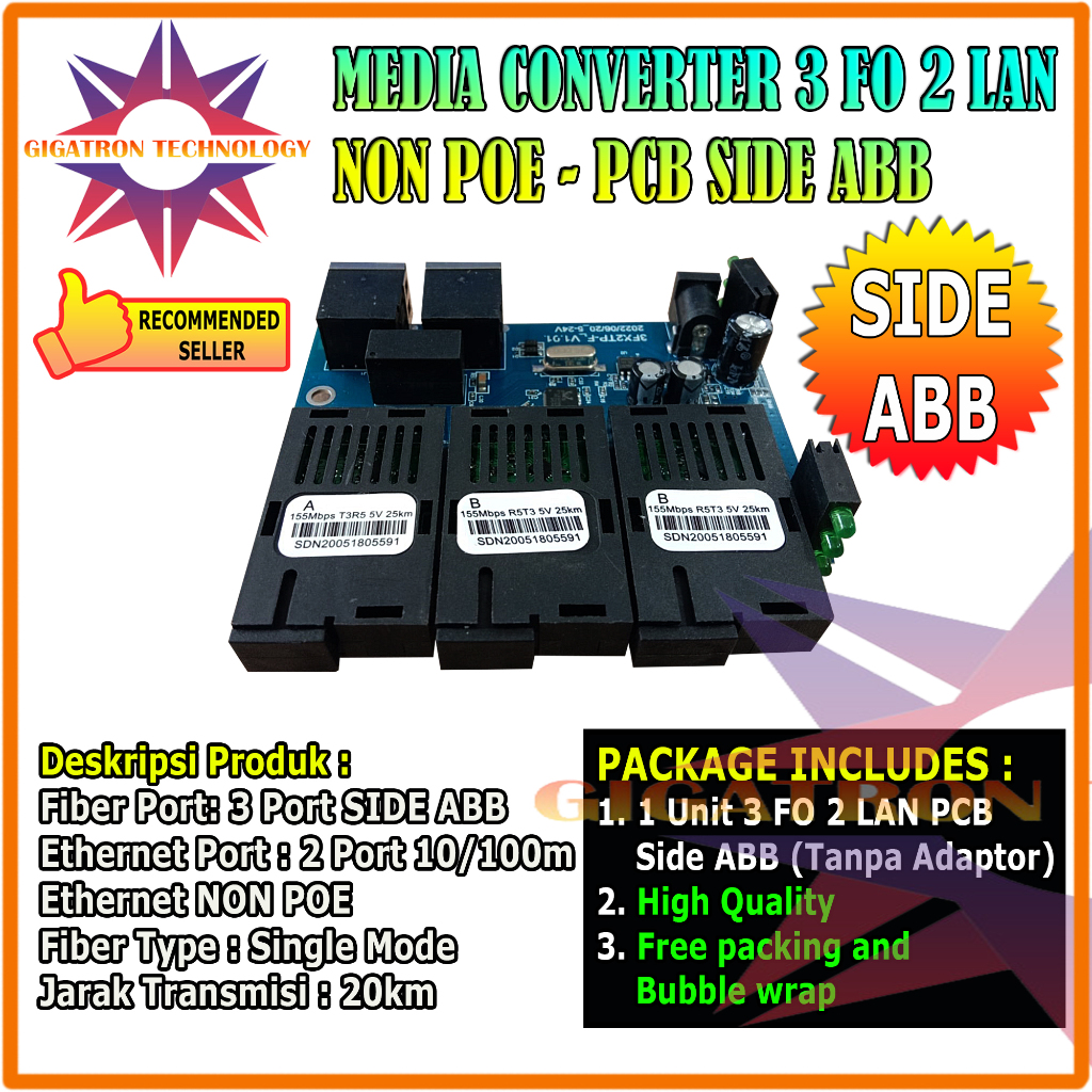 Jual Media Converter Fiber Optic 3 Port FO 2 Port LAN 10/100 PCBA Board ...
