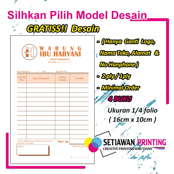 Jual Cetak Nota Toko Sembako 1/4 minimal 4 Buku I Nota Warung I NOta ...