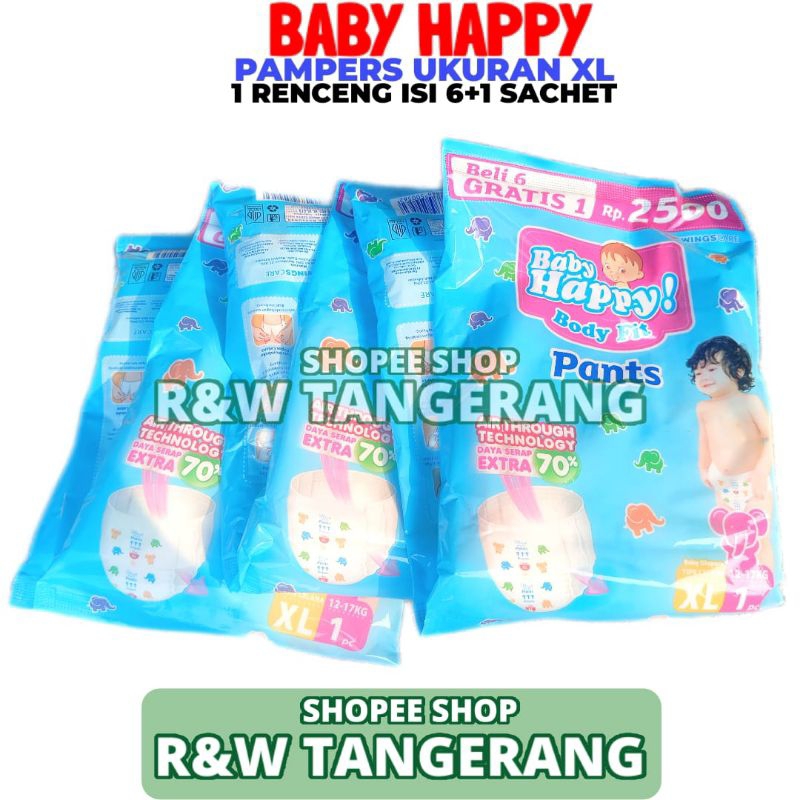 Jual Popok Bayi Pampers Baby Happy XL 1 Renceng Isi 6+1 Sachet | Shopee Indonesia