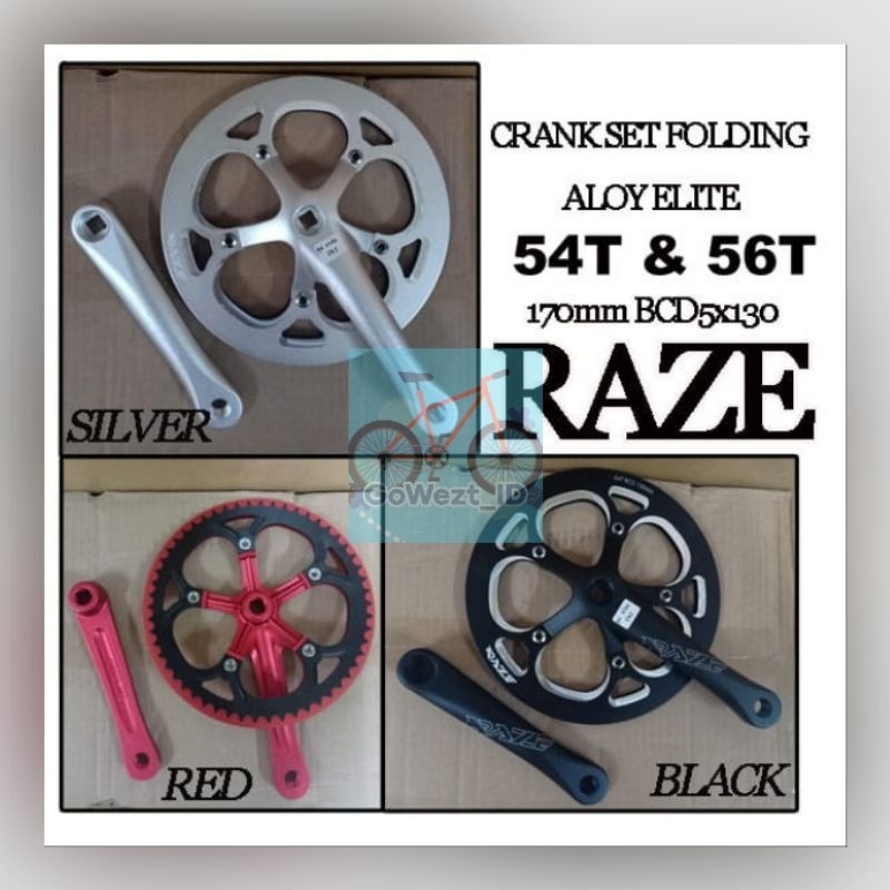 Jual Gear Gir Crank Set Sepeda Folding Lipat Raze 54T 56T Alloy BCD 130 As Kotak | High Quality ...