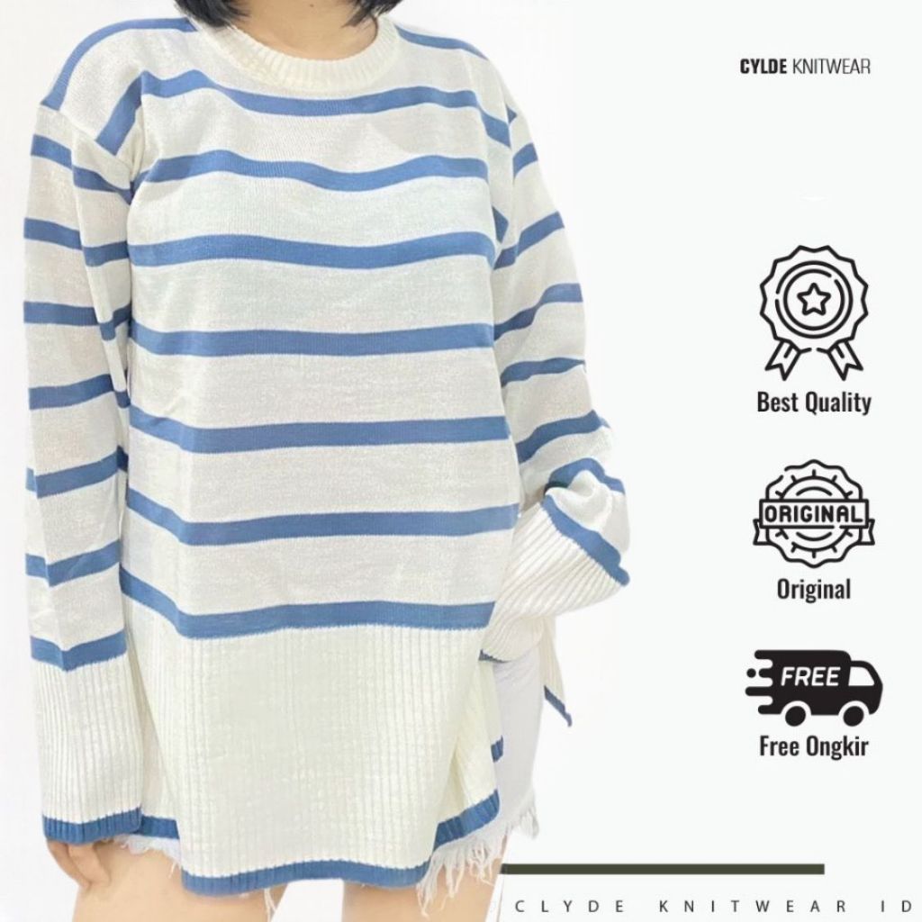 Jual Haru Knit Sweater Blouse Rajut Stripe Oversize Lengan Panjang Wanita Motif Salur By Clyde ...