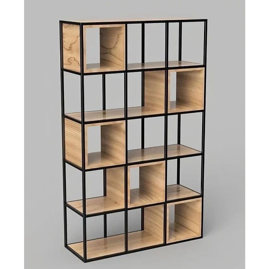 Jual Rak Buku Model Rangka Besi | Partisi Kayu Jati Industrial | Rak ...