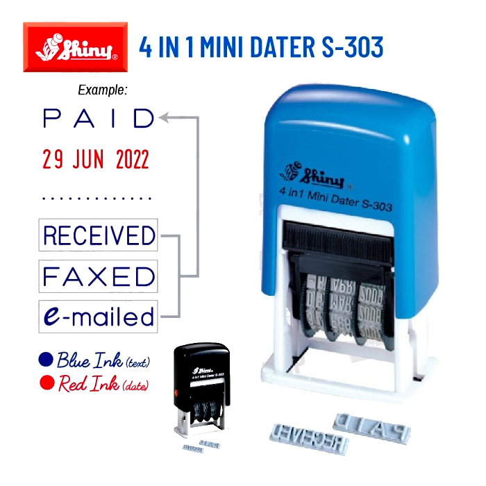 Jual Stempel Tanggal / Dater Otomatis Shiny S303 4in1 (PAID, RECEIVED ...