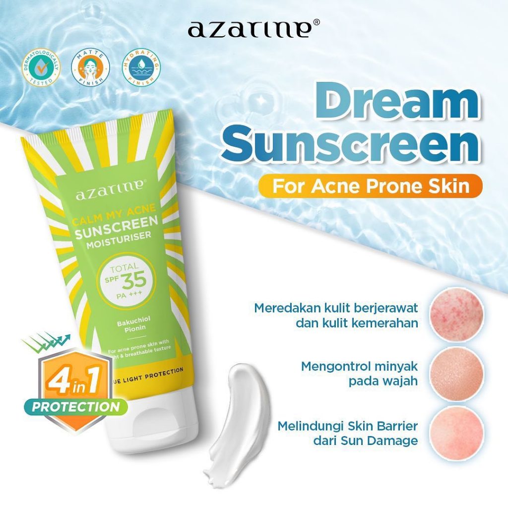 Jual azarine sunscreen calm my acne spf 35 - azarine calm my acne sunscreen spf 35 | Shopee ...
