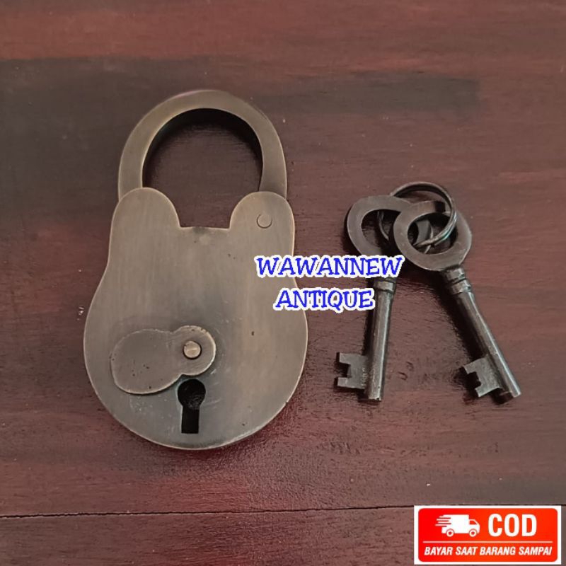 Jual Kunci Gembok Pintu Rumah Pagar Kuningan Antik Motif Polos 9.6cm ...