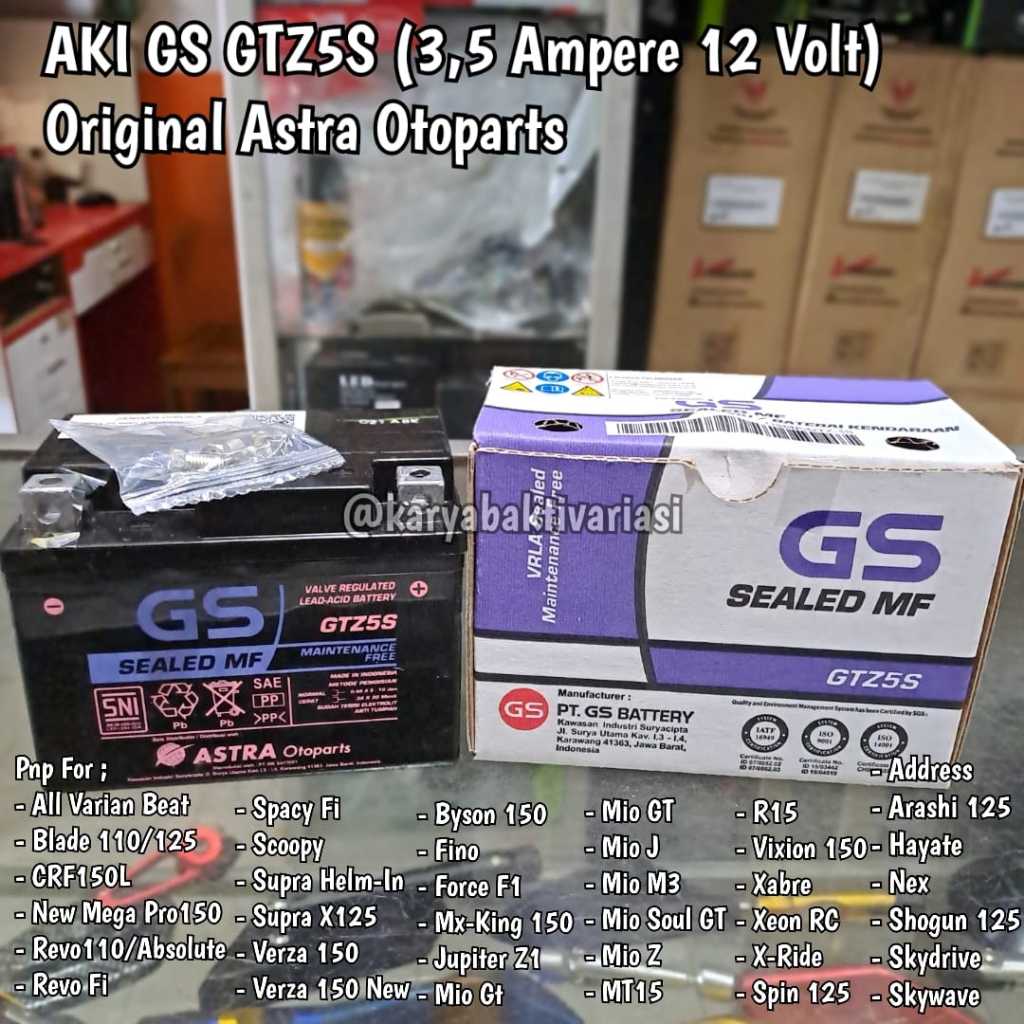 Jual Aki Motor GS ASTRA MF GTZ5S GM5Z3B GTZ6V BEAT VARIO SCOOPY MIO ...