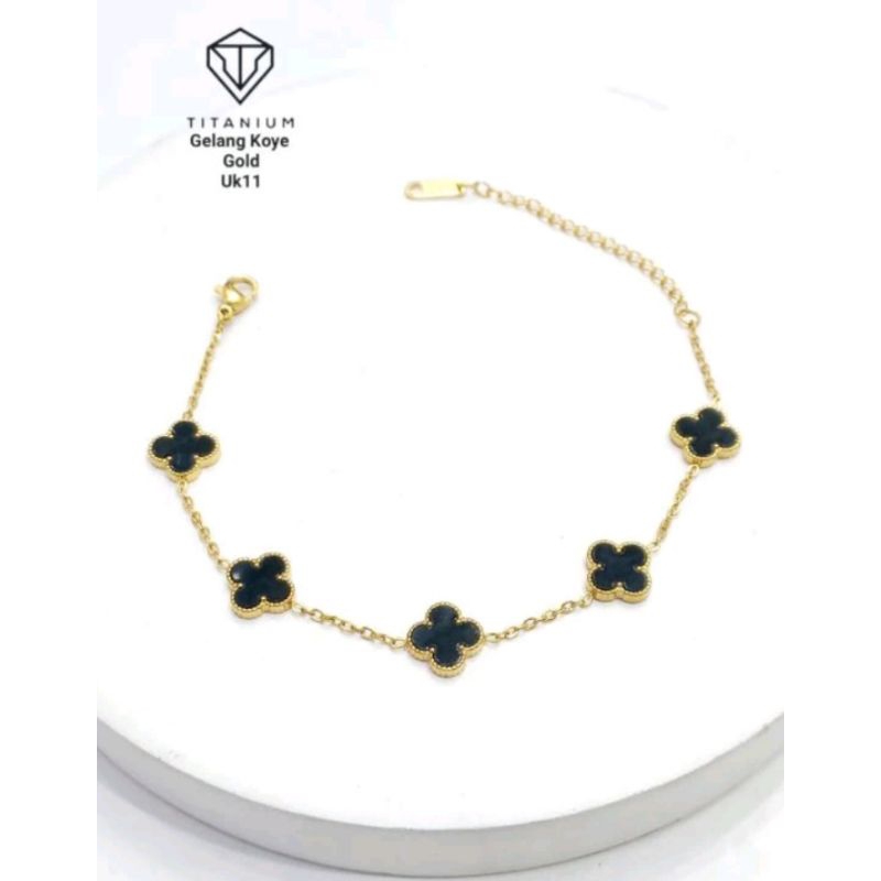 Jual GELANG RANTAI TITANIUM 5 BUNGA MELATI HITAM IMPOR KOREA WANITA ...
