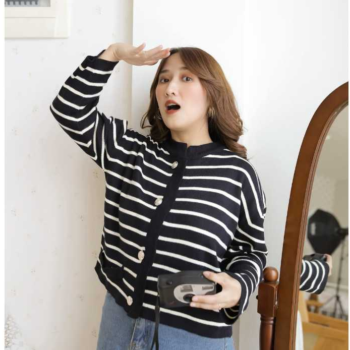 Jual Cassy Cardigan Rajut Wanita Stripe Outer Rajut Salur | Shopee ...