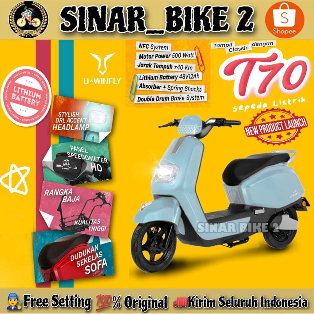 Jual Sepeda Motor Listrik Uwinfly T70 NEW TERBARU T70 500 Watt | Shopee Indonesia