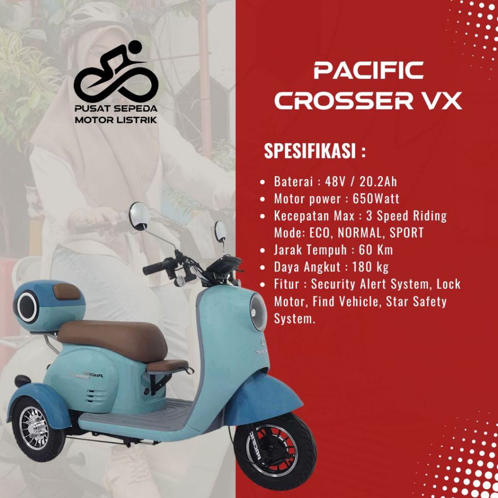 Jual SEPEDA LISTRIK RODA 3 PACIFIC CROSSER VX | Shopee Indonesia