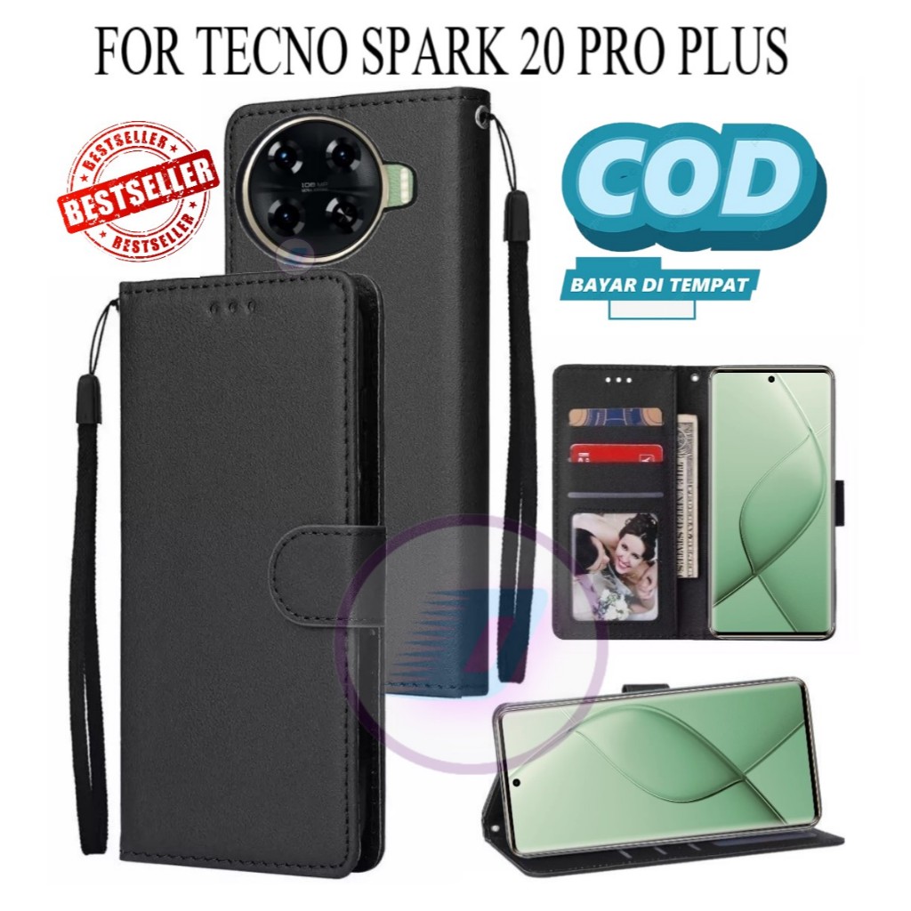 Jual TECNO SPARK 20 Pro Plus LEATHER FLIP CASE PREMIUM-FLIP WALLET CASE KULIT/CASING DOMPET ...