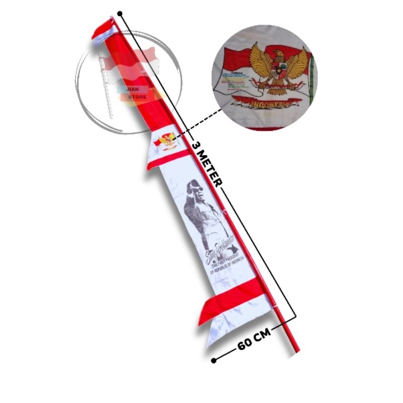 Jual Umbul-Umbul Bendera Merah Putih Bandir Soekarno Jumbo Panjang 3 Meter Spanduk Dekorasi 17 ...