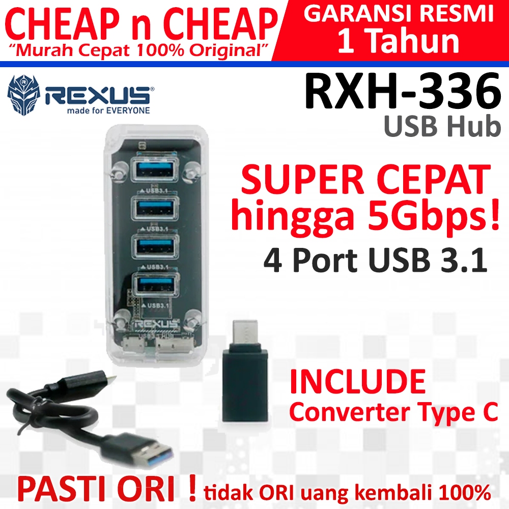 Jual USB Hub 4 Port + Converter Type C Rexus RXH-336 Usb 3.1 | Shopee Indonesia