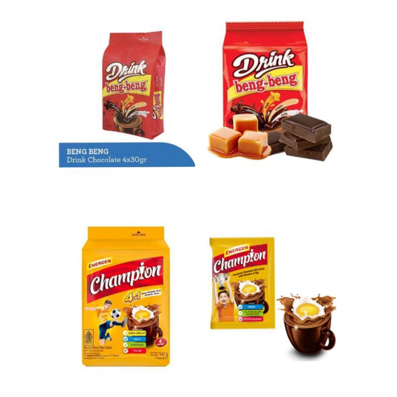 Jual Beng-Beng Chocolate Drink 4 x 30g & Energen Champion 4 x 30g ...