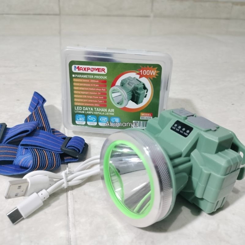 Jual Senter kepala 100 Watt maxpower waterproof baterai 2000 mAh ...