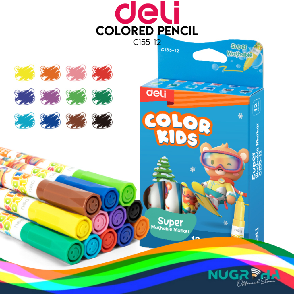 Jual Deli Washable Marker / Spidol Warna Anak 12 Warna Mudah dicuci ...