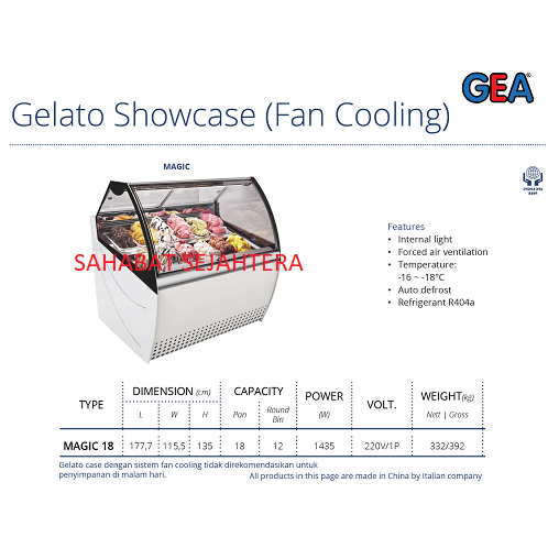 Jual GEA Gelato Showcase (Fan Cooling) MAGIC 18 PAN Freezer Eskrim ...