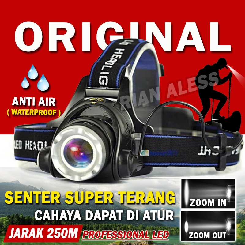 Jual Senter Led Kepala Super Terang Anti Air Waterproof ORI Lampu Senter Sentar Kepala Led ...