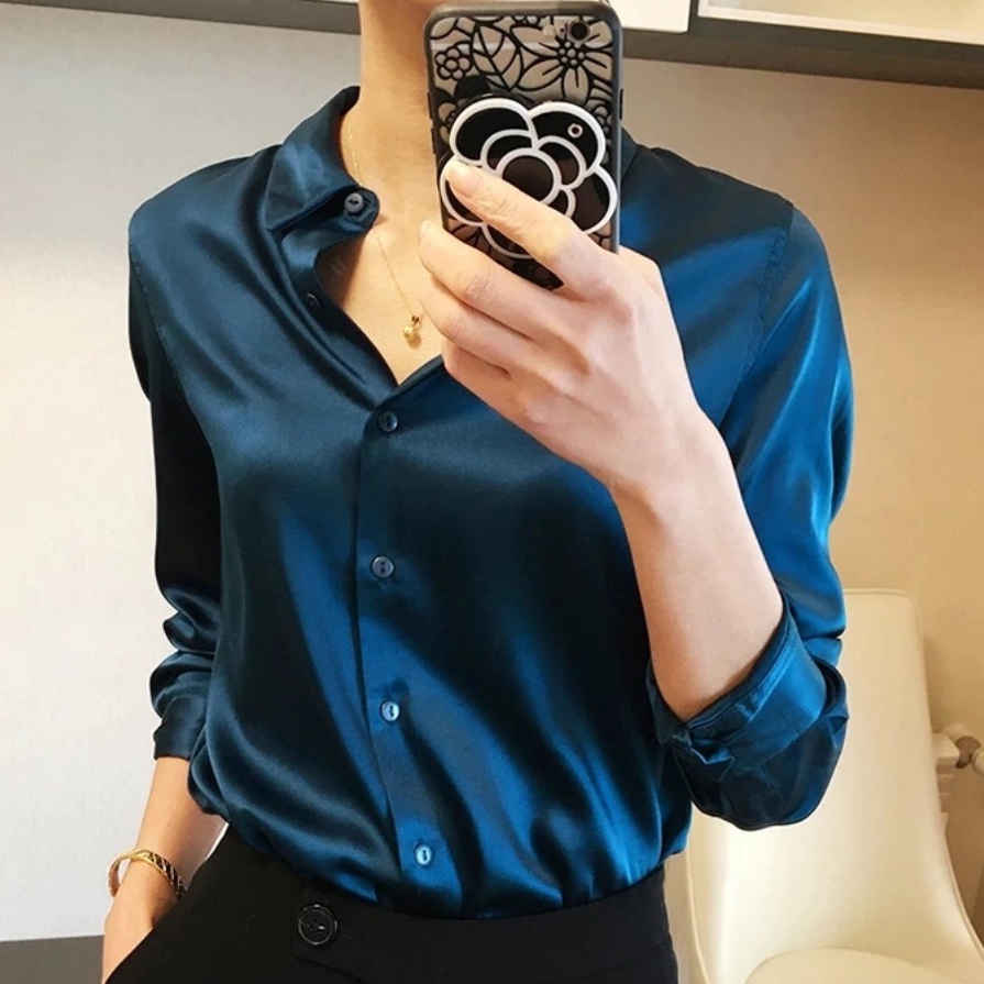 Jual Kemeja Satin Silk Premium - Kem SATEN VELVET PREMIUM Size XL ...