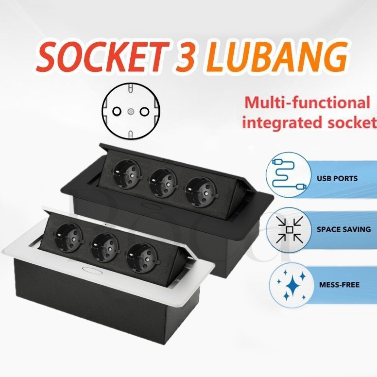 Jual STOP KONTAK MEJA POP UP SOCKET 3 LUBANG HITAM/Stopkontak meja pop up - Solusi praktis untuk ...