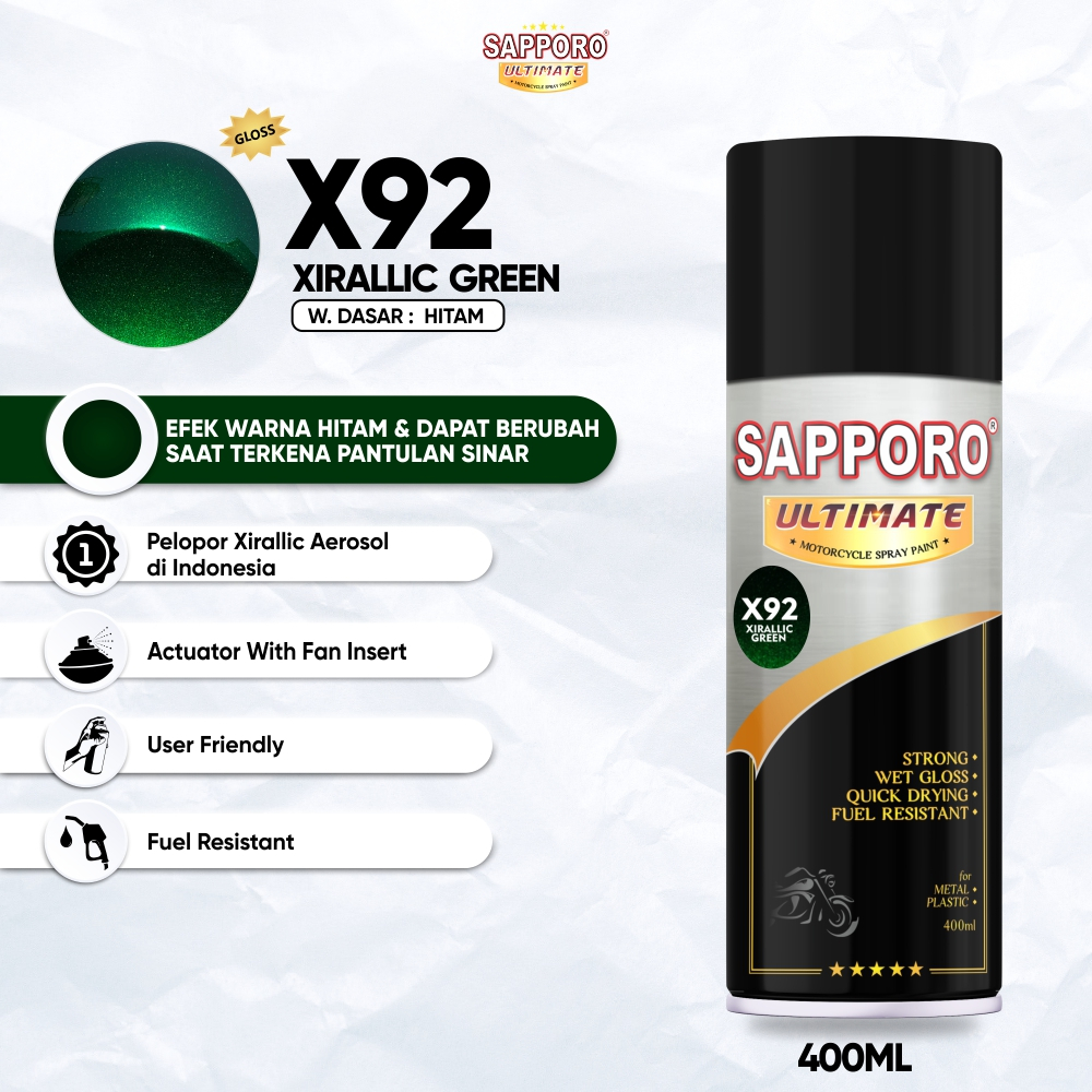 Jual Sapporo Ultimate X92 Xirallic Green / Cat Spray Semprot Aerosol ...