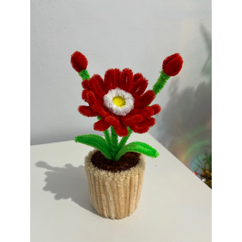 Jual Bunga Pipe Cleaner Garbera Daisy Flower Pot Mini Kawat Bulu ...