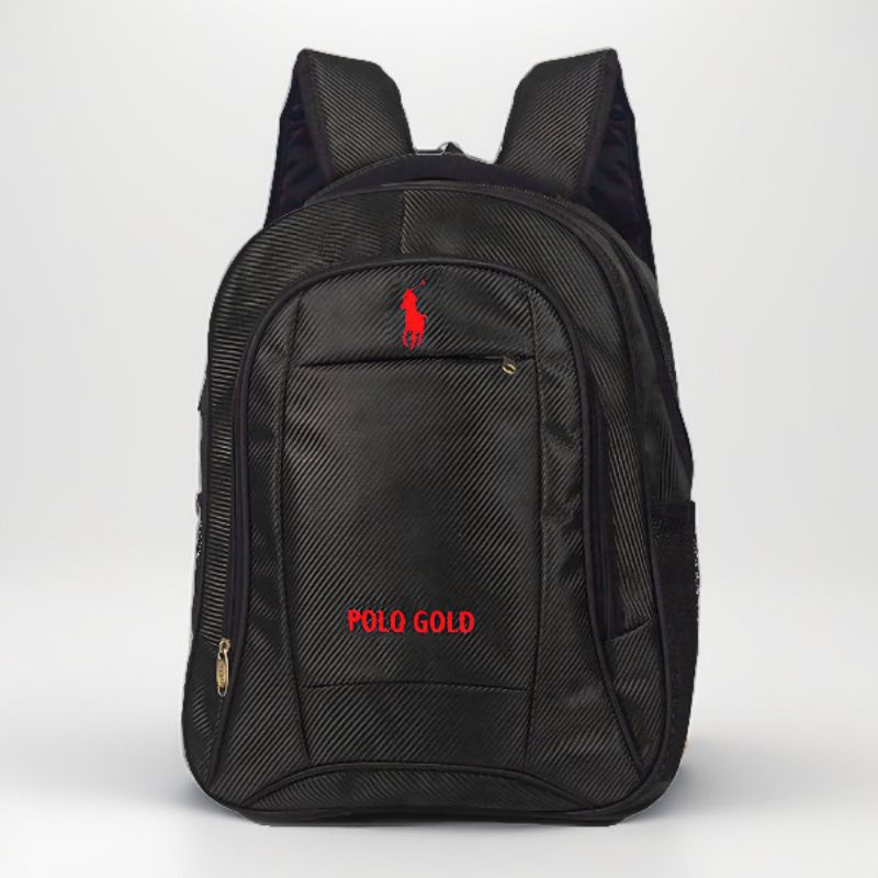 Jual TAS RANSEL POLO GOLD UKURAN 16 INCHI / TAS RANSEL PRIA HITAM POLOS ...