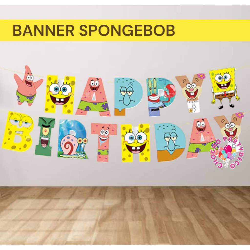 Jual Bunting Flag SPONGEBOB SQUAREPANTS / Banner Ulang Tahun Spongebob ...