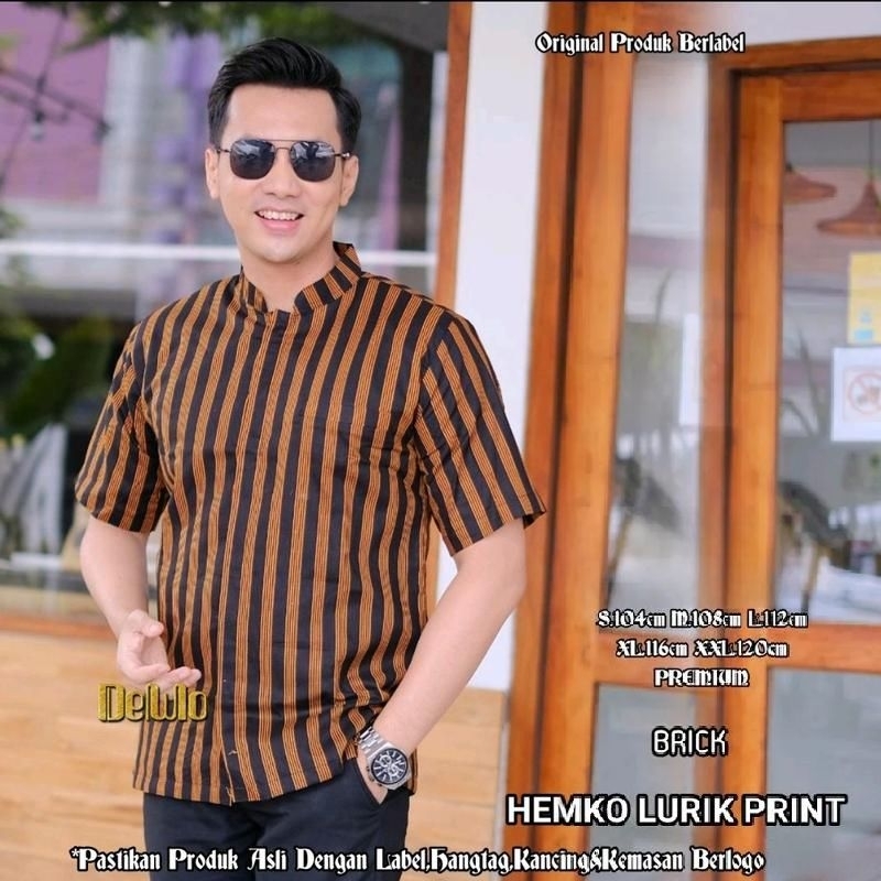 Jual KEMEJA BATIK LURIK PEDAN ASLI HEM KOKO SLIMFIT COKLAT HITAM KERAH ...
