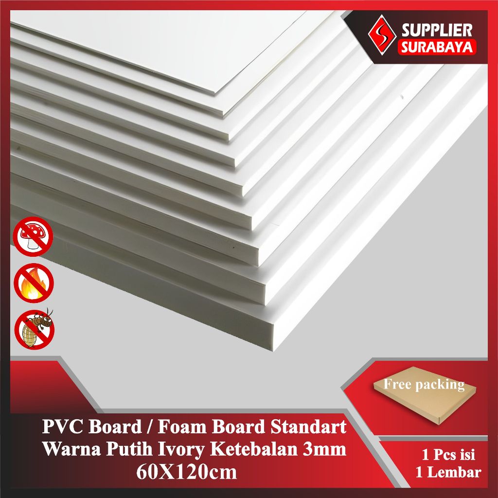 Jual PVC Board / Foam Board 3mm Standart Warna Putin ivory (Putih Tulang) 60x120cm | Shopee ...