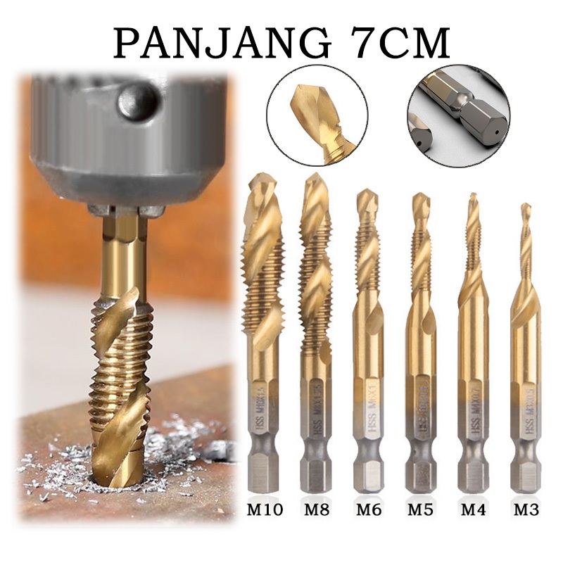 Jual Mata Bor Multifungsi 6 PCS Mata Bor Pembuat Ulir Drat Drill Tap Set M3-M10 Set Hex Twist ...