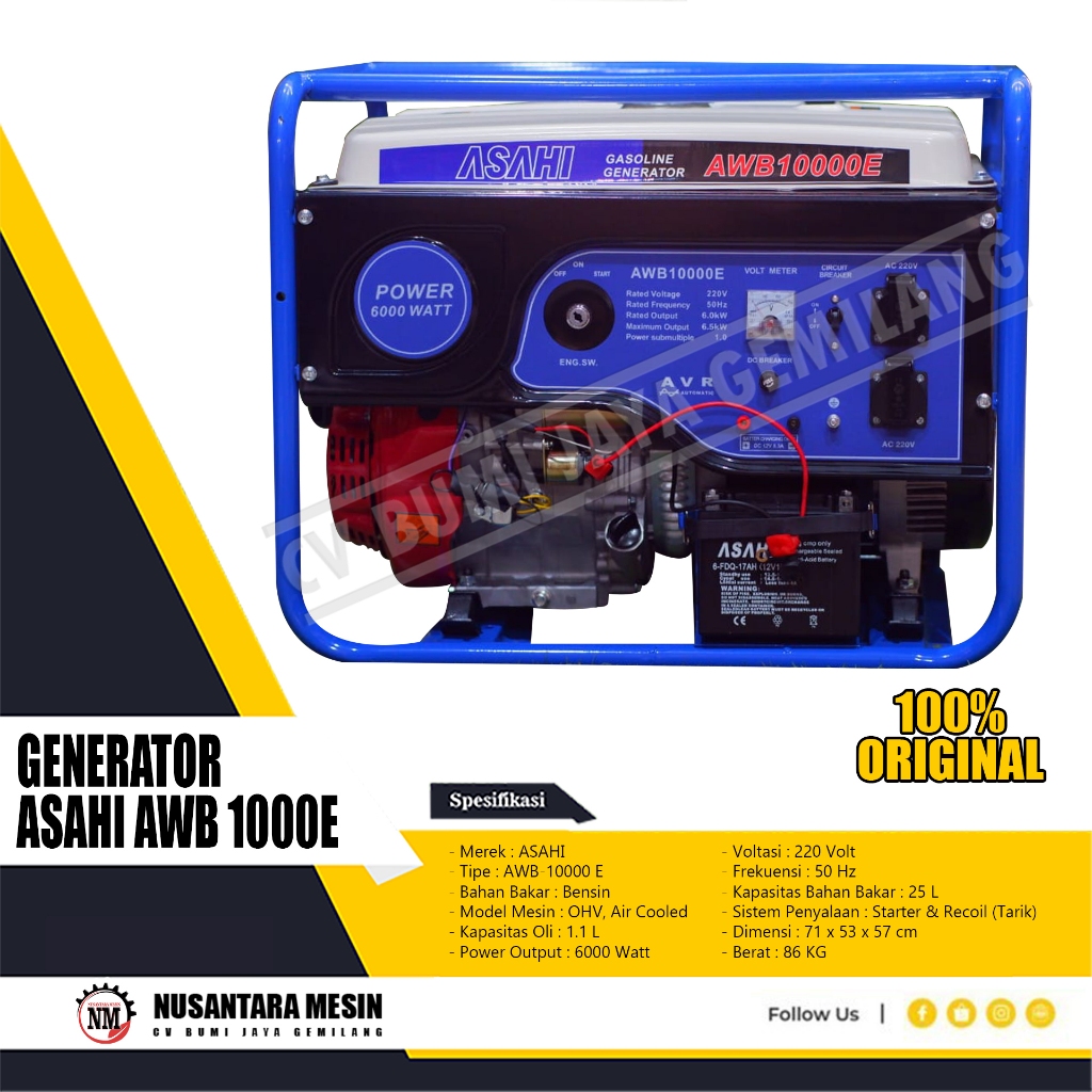 Jual MESIN GENSET / GENERATOR BENSIN ASAHI AWB 10000 E | Shopee Indonesia