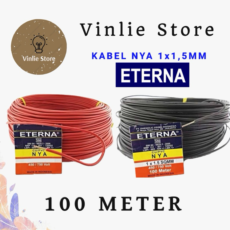 Jual KABEL ETERNA NYA 1x1,5MM 100 METER MERAH / HITAM /BIRU / KUNING KAWAT TUNGGAL MURNI ...