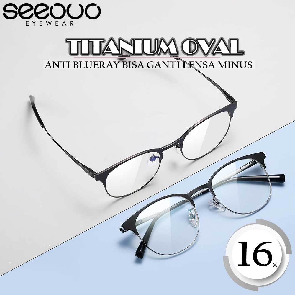Jual Seeouo Kacamata Antiradiasi Blueray Model Kotak Oval Stylish Light Frame Titanium Fashion ...