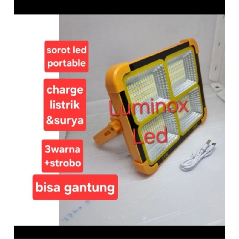 Jual lampu sorot led rechargeable portable 200watt 200 w / tembak led solar panel 200 watt ...