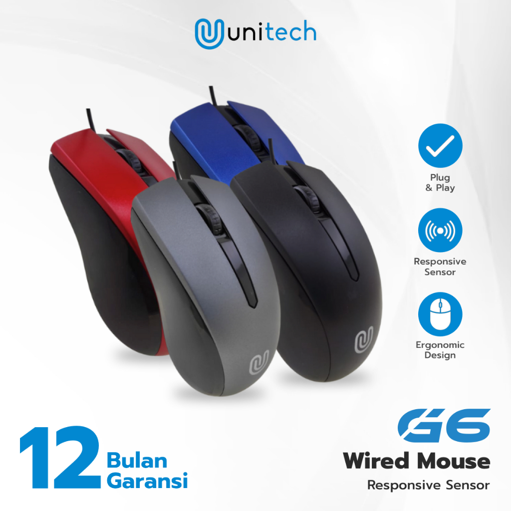 Jual Mouse Kabel Optikal G6 Unitech Wired Kabel USB 1000DPI For Laptop ...