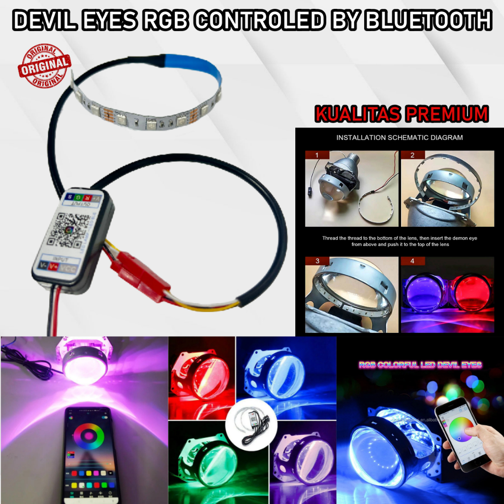 Jual Lampu Alis Devil eye RGB Controller Koneksi Bluetooth Projie | Devil Rgb biled projector ...