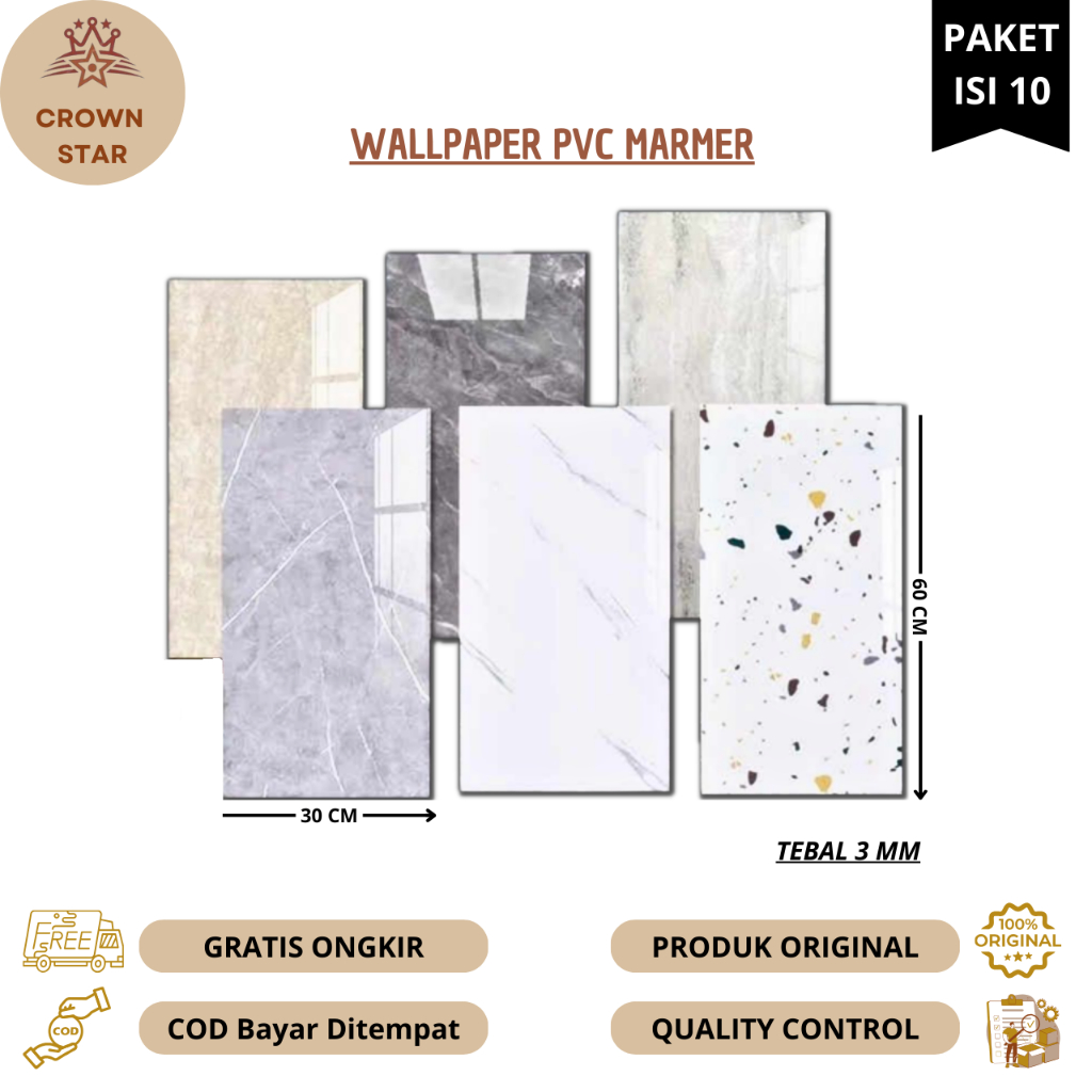 Jual Crown Star - (Paket 10 Pc) Marmer Granit Wallpaper 60x30cm Tebal ...