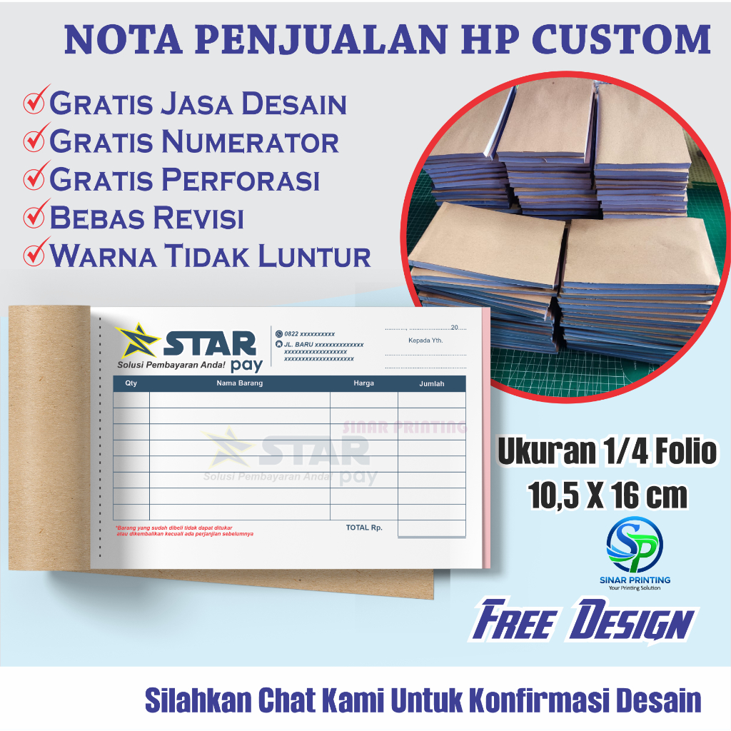 Jual Nota Penjualan HP Custom Free Design - Nota konter satuan | Shopee ...