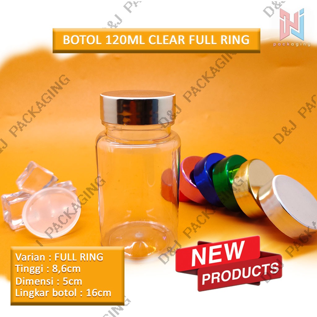 Jual Botol Kapsul Clear 120ML Tutup Full Ring All Varian / Botol Herbal ...