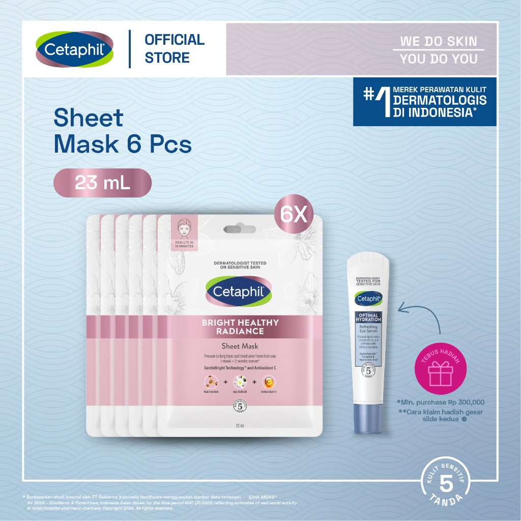 Jual Cetaphil Bright Healthy Radiance Instant Radiance Mask 23ml x6 pcs dengan Sea Daffodil ...