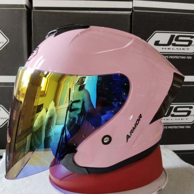 Jual HELM HALF FACE JS ARMOR SOLID (LIGHT PINK) | Shopee Indonesia