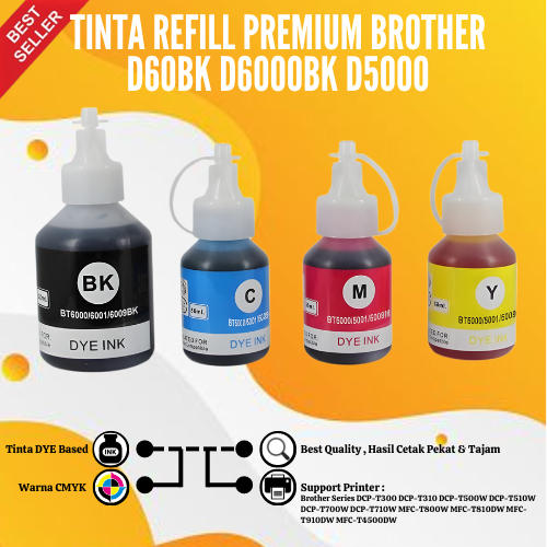 Jual Tinta Refill Premium Brother For Printer BTD60BK BT5000 For Printer DCP T310 T510W T710W ...